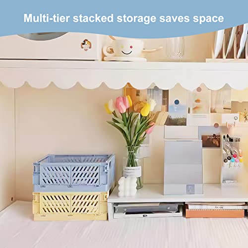 5-Pack Pastel Crates for Desk Organizers , Mini Plastic Baskets for Office Organization, Collapsible Crate Stacking Folding Storage Baskets for Home Kitchen Bedroom Bathroom Office (5.9" x 3.8"）