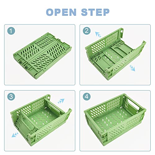 5-Pack Pastel Crates for Desk Organizers , Mini Plastic Baskets for Office Organization, Collapsible Crate Stacking Folding Storage Baskets for Home Kitchen Bedroom Bathroom Office (5.9" x 3.8"）