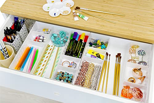 CAXXA 3 Slot Drawer Organizer with 4 Adjustable Dividers - Junk Drawer Storage for Makeup & Vanity, Office Desk Supplies and Accessories (WHITE, 1 PACK)