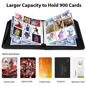 WOT I Trading Card Binder, 900 Pockets Card Binder Sleeves with Zipper, Double Sided Pockets Card Holder Carry Card Case for Baseball Card, Football Card