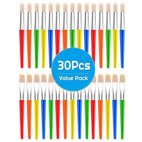 Paint Brushes, Anezus 30 Kids Paint Brushes Bulk Children Paint Brushes Set with Jumbo Round Watercolor Paint Brush and Large Flat Craft Paint Brushes