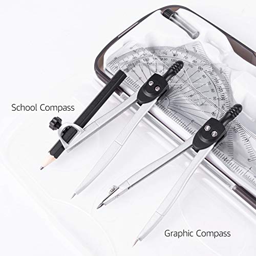 Amazon Basics 10-Piece Math Kit - Includes Compasses, Graphite, Eraser, Sharpener, Protractor, Triangles, Ruler, and Carrying Box