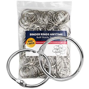 binder rings 1 inch 100 pcs-sturdy book rings-loose leaf binder ring for index cards flashcards and paper-nickel plated metal rings for office school supplies-heavy duty silver paper rings