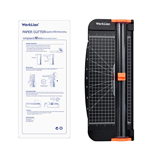 WORKLION Paper Cutter - A4 Paper Craft Cutter with Security Blade for Cut Gift Card, Coupon, Label, Cardstock, Photo, 12 inch Black Office Paper Trimmer