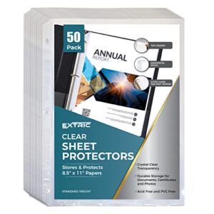 sheet protectors | 50 pack page protectors – sheet protectors for 3 ring binder, 8.5” x 11”