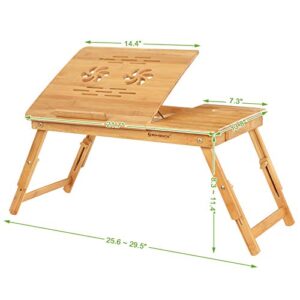 SONGMICS Bamboo Laptop Desk Serving Bed Tray Breakfast Table Tilting Top with Drawer