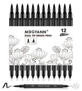 mogyann drawing pens, 12 pack dual brush pens black markers for art drawing sketching