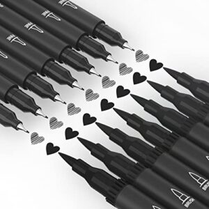 Mogyann Drawing Pens, 12 Pack Dual Brush Pens Black Markers for Art Drawing Sketching