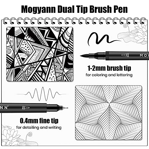 Mogyann Drawing Pens, 12 Pack Dual Brush Pens Black Markers for Art Drawing Sketching