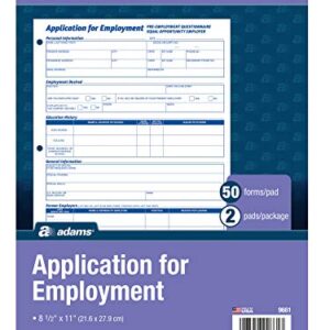 Adams Applications for Employment, 8.5 x 11 Inch, 3-Hole Punched, 50-Sheets/Pack, 2-Pack, White (9661)