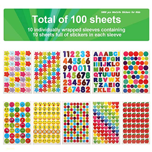 Small Stickers for Kids Toddlers – 5800 Pcs MoCeYa Assorted Stickers for Toddlers, 100 Bulk Sticker Sheets Reward School Stickers for Students, Back to School Supplies