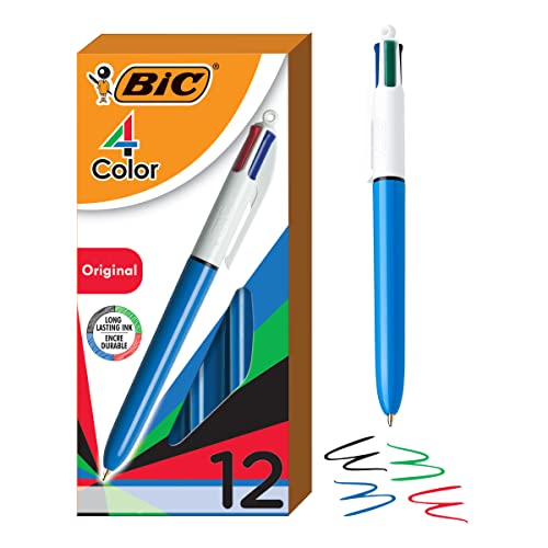 BIC 4-Color Original Retractable Ball Pens, Medium Point (1.0mm), 12-Count Pack, Retractable Ball Pen With Long-Lasting Ink