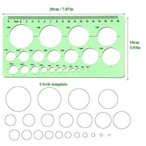 Circle Templates Measuring Geometry Ruler Shape Stencils Drawing Set Plastic Geometric Drawing Painting Stencils Oval Templates Scale Drafting Tools for School, Office, Building Formwork, Drawings