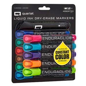 quartet dry erase markers, white board markers, chisel tip, enduraglide, 12 different assorted colors, bulk whiteboard dry erase colored pens for markerboard, teachers, classroom school supplies.