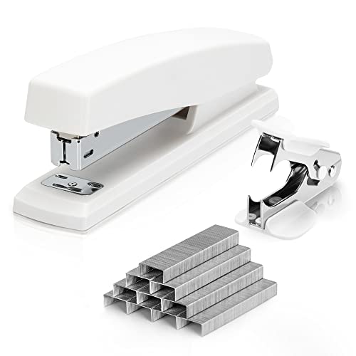 Deli Stapler, Desktop Stapler, Office Stapler, 25 Sheet Capacity, Includes 1000 Staples and Staple Remover, White