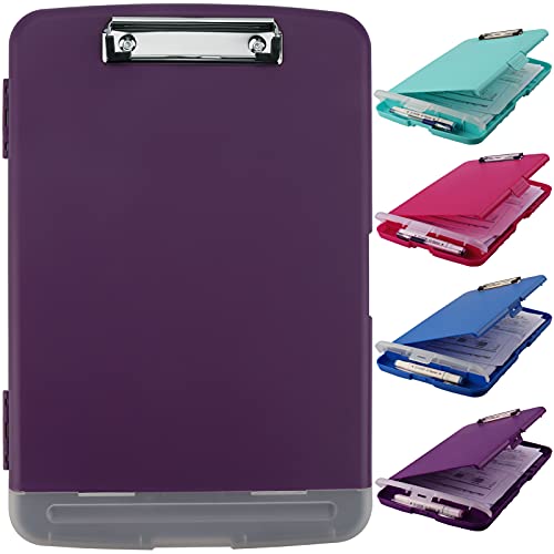 Clipboard a4 Clip File A4 Binder Storage Nursing Clipboard Plastic Side Opening Box Waterproof PVC Flip Material Document Writing Drawing Pad Clip Organizer File Board Note Office Conference(Purple)