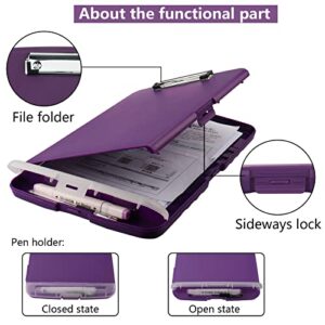 Clipboard a4 Clip File A4 Binder Storage Nursing Clipboard Plastic Side Opening Box Waterproof PVC Flip Material Document Writing Drawing Pad Clip Organizer File Board Note Office Conference(Purple)