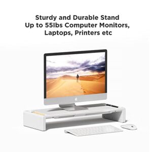 Monitor Stand Riser, OImaster Foldable Computer Monitor Riser, Adjustable Height Computer Stand and Storage Drawer & Pen Slot, Phone Stand Compatible Computer, Desktop, Laptop, Save Space (White)