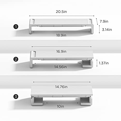 Monitor Stand Riser, OImaster Foldable Computer Monitor Riser, Adjustable Height Computer Stand and Storage Drawer & Pen Slot, Phone Stand Compatible Computer, Desktop, Laptop, Save Space (White)