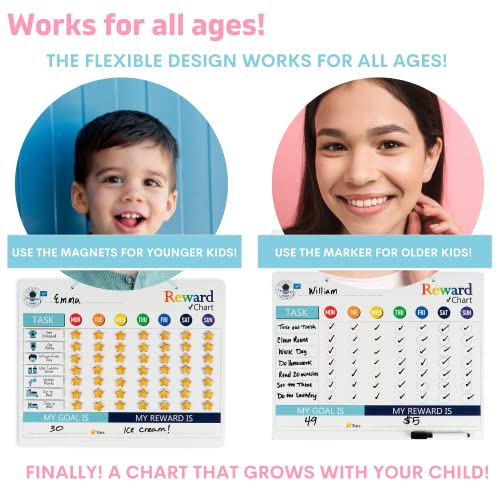 Chart to Finish Behavior Chart and Chore Chart for Kids, 12 x 16 inch Magnetic Chore Chart Also Hangs on The Wall, Includes 99 Magnets and Accessories, Accomodates All Ages from Toddlers to Teens