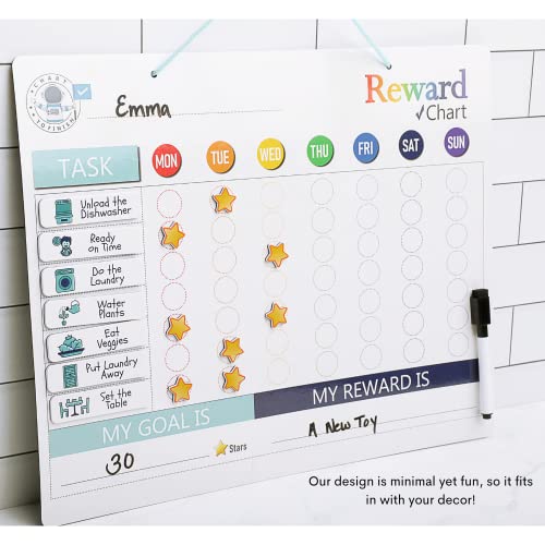 Chart to Finish Behavior Chart and Chore Chart for Kids, 12 x 16 inch Magnetic Chore Chart Also Hangs on The Wall, Includes 99 Magnets and Accessories, Accomodates All Ages from Toddlers to Teens