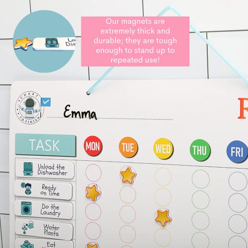 Chart to Finish Behavior Chart and Chore Chart for Kids, 12 x 16 inch Magnetic Chore Chart Also Hangs on The Wall, Includes 99 Magnets and Accessories, Accomodates All Ages from Toddlers to Teens