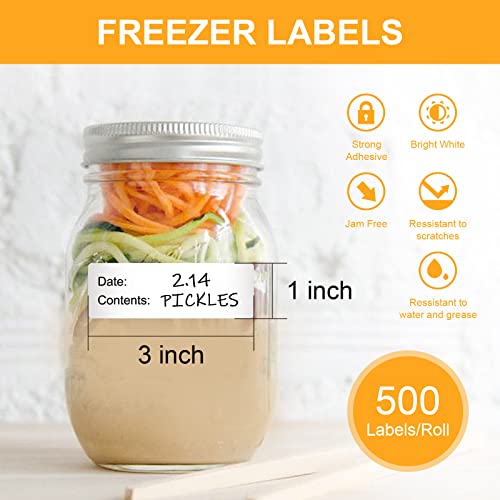 Labelebal 500pcs Food Labels,1 x 3 Inch Freezer Labels Removable for Food Containers, Mason Jar Labels, No Residue Food Storage Labels Perfect for Kitchen