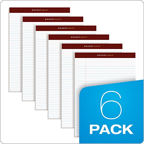 TOPS™ Docket Gold™ Writing Pads, 8-1/2" x 11-3/4", Legal Rule, 50 Sheets, 6 Pack