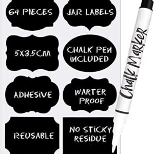 64 Chalkboard Labels for Storage Bins - Dishwasher Safe Reusable Labels for Food Containers - Removable Waterproof Mason Jar Labels by Agile Trends