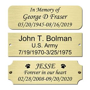 size: 3″ w x 1″ h, personalized, custom engraved, brushed gold solid brass plate picture frame name label art tag for frames, with adhesive backing or screws – indoor use only