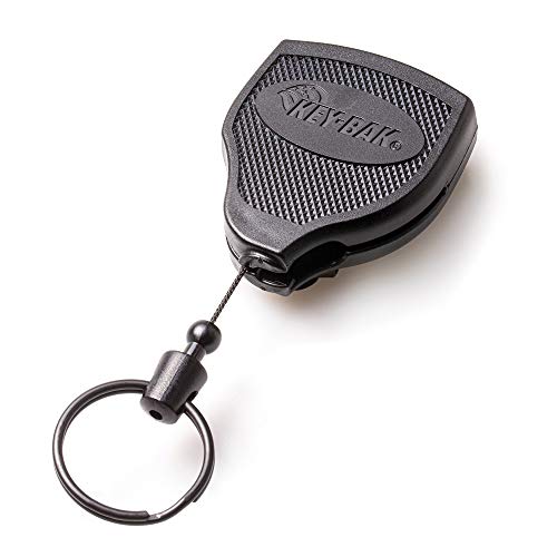 Key-Bak Super48 HD 8oz. Locking Retractable Key Holder, 48" Retractable Cord, Black Polycarbonate Case, Steel Belt Clip, Oversized Split Ring