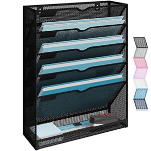 mail organizer for wall – heavy-duty mesh hanging file organizer. wall organizer for papers, folders, files clipboard & magazine organization. great for home, office classroom or doctor. (black)