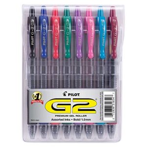 pilot g2 premium refillable & retractable rolling ball gel pens, bold point, assorted color inks, 8-pack pouch (31654)