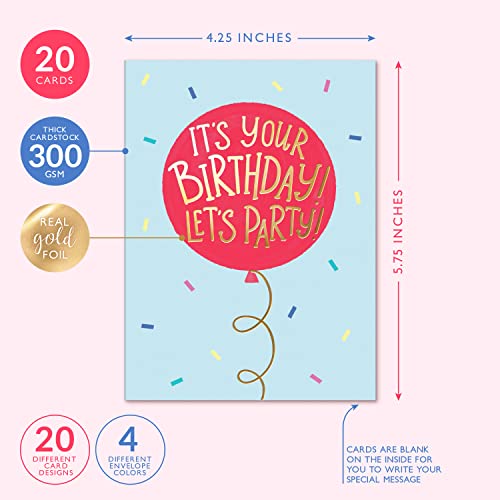 Sweetzer & Orange Birthday Happy Birthday Cards with Envelopes and Birthday Card Assortment Box. Variety Set of 20 Assorted Birthday Cards with Envelopes, Bulk Greeting Cards Assortment II