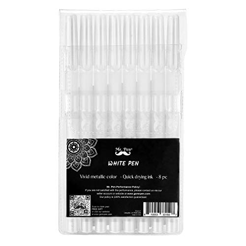 Mr. Pen- White Pens, 8 Pack, White Gel Pens for Artists, White Gel Pen, White Ink Pen, White Pens for Black Paper, White Drawing Pens, White Art Pen, White Pen for Artists, White Pen for Drawing