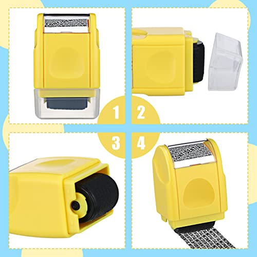 2 Pack Identity Theft Protection Roller Stamp Set Yellow Confidential Roller Stamp Privacy Stamp Information Blocker Stamp and 4 Pack Refill Ink for ID Account Address Privacy Information Security