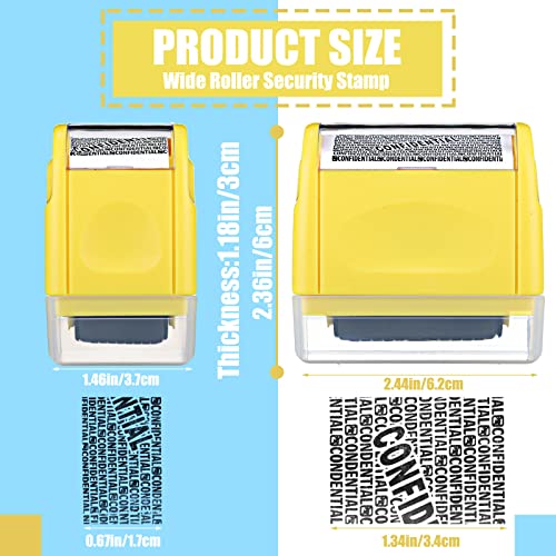 2 Pack Identity Theft Protection Roller Stamp Set Yellow Confidential Roller Stamp Privacy Stamp Information Blocker Stamp and 4 Pack Refill Ink for ID Account Address Privacy Information Security