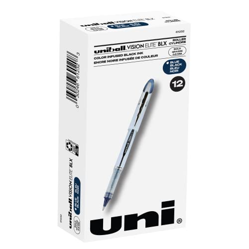 uni-ball Vision Elite BLX Infusion Rollerball Pens Bold Point, 0.8mm, Blue/Black, 12 Pack