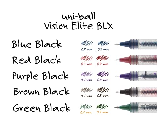 uni-ball Vision Elite BLX Infusion Rollerball Pens Bold Point, 0.8mm, Blue/Black, 12 Pack