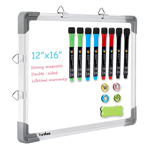 Small Dry Erase White Board – 12" x 16" Magnetic Hanging Whiteboard for Wall Portable Mini Double Sided Easel Hold in Hand for Kids Drawing, Kitchen Grocery List, Memo Board.