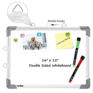 Small Dry Erase White Board – 12" x 16" Magnetic Hanging Whiteboard for Wall Portable Mini Double Sided Easel Hold in Hand for Kids Drawing, Kitchen Grocery List, Memo Board.