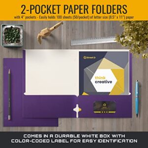 Two Pocket Portfolio Folders, 50-Pack, Purple, Letter Size Paper Folders, by Better Office Products, 50 Pieces, Purple