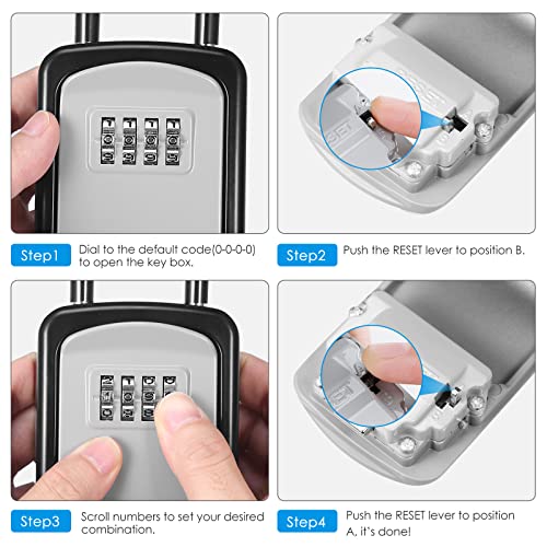 Key Lock Box, Upgraded Lockbox for Keys Outdoor, Key Safe Box, Weatherproof 4 Digit Combination Key Storage Lock Box, 5 Keys Capacity Lockbox with Removable Shackle for Indoor Outdoor, 3.66inch