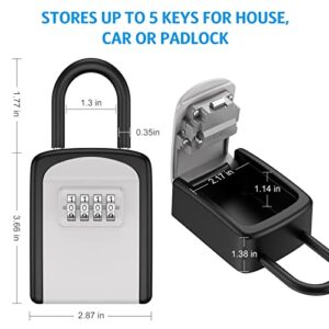 Key Lock Box, Upgraded Lockbox for Keys Outdoor, Key Safe Box, Weatherproof 4 Digit Combination Key Storage Lock Box, 5 Keys Capacity Lockbox with Removable Shackle for Indoor Outdoor, 3.66inch