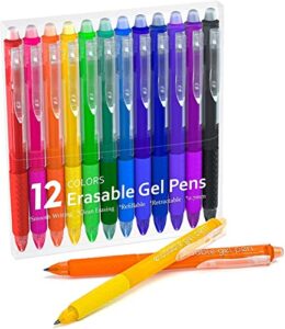 erasable gel pens, 12 colors lineon retractable erasable pens clicker, fine point, make mistakes disappear, assorted color inks for drawing writing planner and crossword puzzles