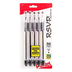 pentel r.s.v.p. ballpoint pen, medium line, black ink, 5 pack (bk91bp5a)