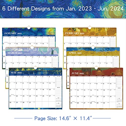 2023 Wall Calendar - Wall calendar 2023-2024, January 2023 - June 2024, 18 Months Wall Calendar, 14.6” × 11.4”, Twin-Wire Binding, Premium Paper, Blank Blocks - Art Paintings Design