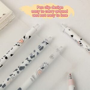 UIXJODO Kawaii Pens, 12 Pcs Cool Cute Pens with Cow Print, 0.5mm Black Ink Pens Fine Point Smooth Writing Pens Retractable Gel Pens, Office and School Supplies Gifts for Kids Girls Teens Women (Cow)