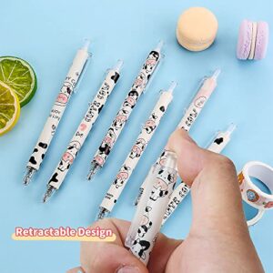 UIXJODO Kawaii Pens, 12 Pcs Cool Cute Pens with Cow Print, 0.5mm Black Ink Pens Fine Point Smooth Writing Pens Retractable Gel Pens, Office and School Supplies Gifts for Kids Girls Teens Women (Cow)