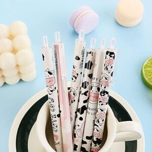 UIXJODO Kawaii Pens, 12 Pcs Cool Cute Pens with Cow Print, 0.5mm Black Ink Pens Fine Point Smooth Writing Pens Retractable Gel Pens, Office and School Supplies Gifts for Kids Girls Teens Women (Cow)